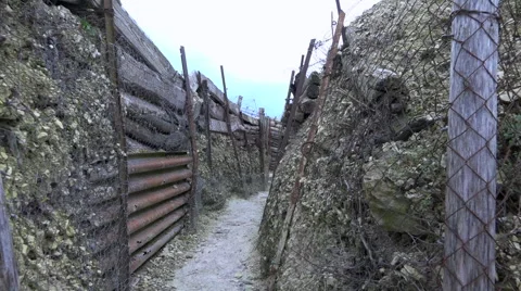 Inside the trench. Old battlefield First... | Stock Video | Pond5