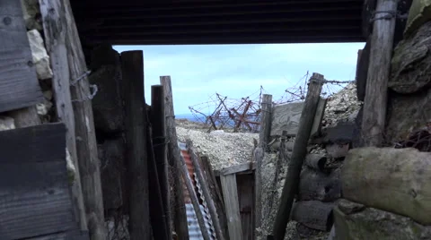 Inside the trench. Old battlefield First... | Stock Video | Pond5