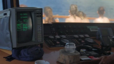 Inside view from the captain's bridge on... | Stock Video | Pond5