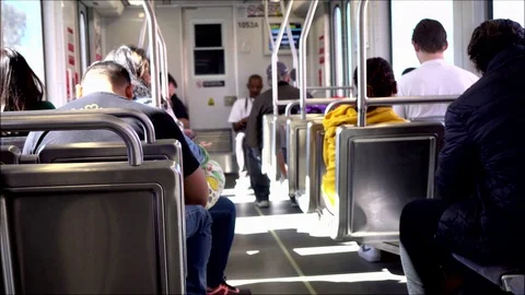 Inside view of metro train in Los Angele... | Stock Video | Pond5