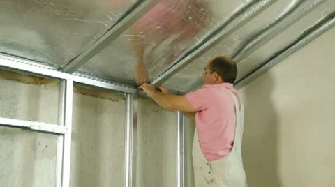 Installation of gypsum plasterboard ceil... | Stock Video | Pond5