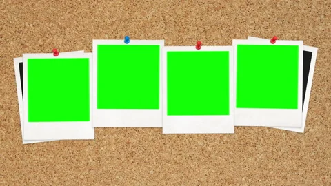 Instant Photo Frames On Cork Board Backg... | Stock Video | Pond5