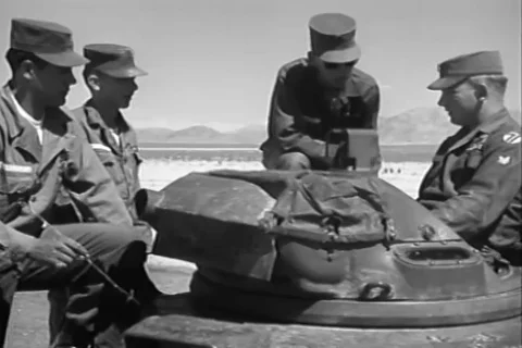 Instructor explains elevation of turret ... | Stock Video | Pond5