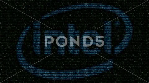 Intel Corporation logo made of hexadecimal symbols on computer screen ...