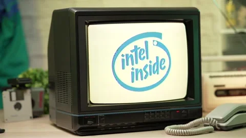 Intel Inside Logo on a Vintage Old Scree... | Stock Video | Pond5