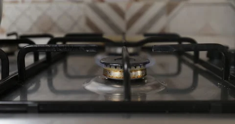 Intense Gas Stove Fire: Close-up Shot | Stock Video | Pond5
