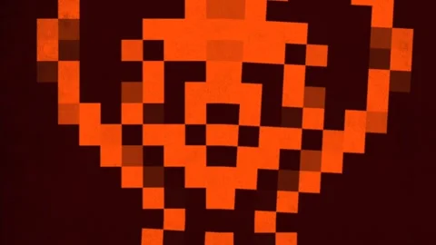 Intense, pixelated face with glowing red... | Stock Video | Pond5