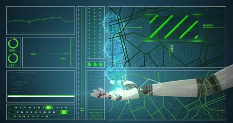 Interacting with digital map, robotic ar... | Stock Video | Pond5