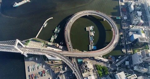 interchanger in Tokyo Bay in aerial view | Stock Video | Pond5