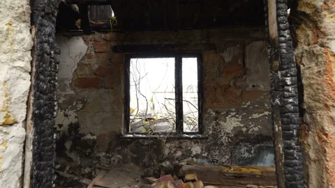 Interior of building destroyed by fire | Stock Video | Pond5