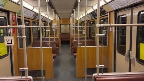 Interior of old vintage subway trains in... | Stock Video | Pond5