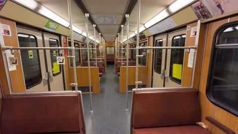 Interior of old vintage subway trains. E... | Stock Video | Pond5