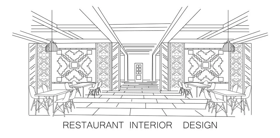 Restaurant Interior Drawing