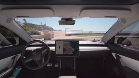 Interior view of autonomous Tesla Model ... | Stock Video | Pond5