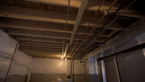 Interior view of a basement with wooden ... | Stock Video | Pond5