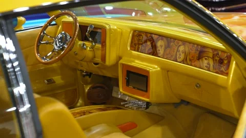 interior yellow lowrider dash mural | Stock Video | Pond5