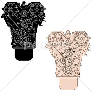 Internal combustion engine, as seen from in front. Vector illustration ...
