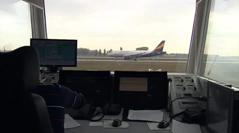 International airport flight control tow... | Stock Video | Pond5