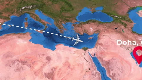 International flight travel route from C... | Stock Video | Pond5