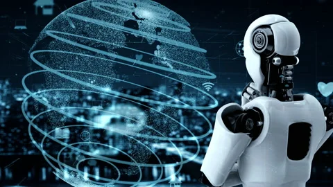 Internet connection controlled by AI rob... | Stock Video | Pond5