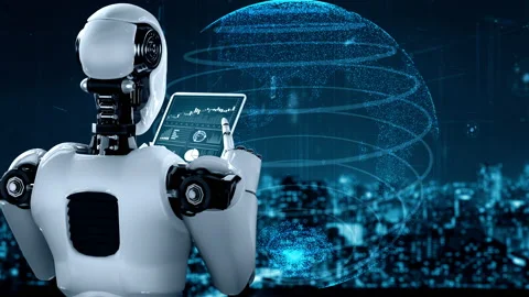 Internet connection controlled by AI rob... | Stock Video | Pond5