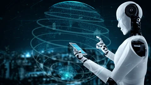 Internet connection controlled by AI rob... | Stock Video | Pond5