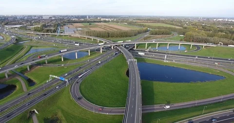 Intersection of highways, Netherlands ae... | Stock Video | Pond5