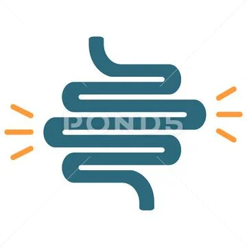 Intestine with acute pain colored icon. Ulcerative colitis, bloating ...