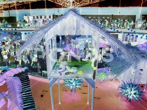 Inverted colors - Front view on Malay village house replica at Flora ...