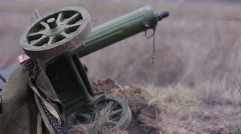 Inverted Maxim machine gun after explosi... | Stock Video | Pond5
