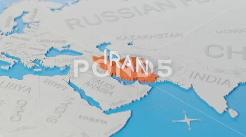Iran highlighted on a white simplified 3D world map. Digital 3D render ...
