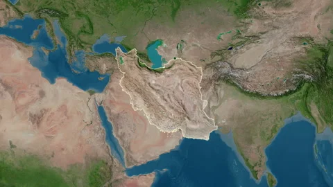 Iran map - extract. Border. Satellite. L... | Stock Video | Pond5