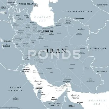 Iran with provinces, gray political map with borders, and major cities ...