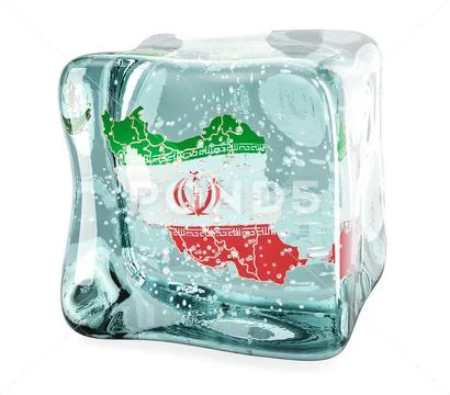 Iranian map frozen in ice cube, 3D rendering: Royalty Free #220863118