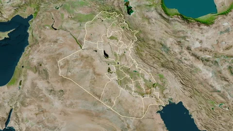Iraq map - glide. Regions. Satellite. | Stock Video | Pond5
