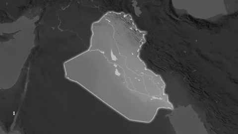 Iraq map - solid. Glow. Grayscale. Label... | Stock Video | Pond5