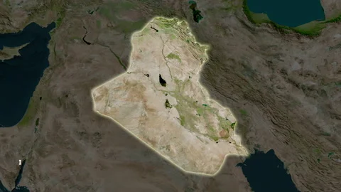 Iraq map - solid. Glow. Satellite. Label... | Stock Video | Pond5