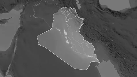 Iraq map - zoom. Regions. Grayscale. | Stock Video | Pond5