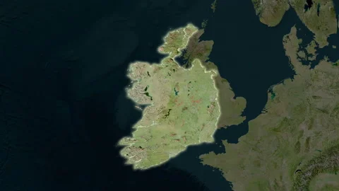 Ireland map - extract. Glow. Satellite. ... | Stock Video | Pond5