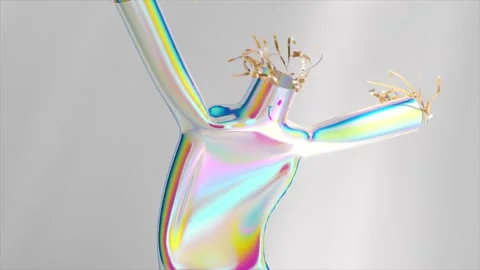 Iridescent humanoid figure with arms wid... | Stock Video | Pond5