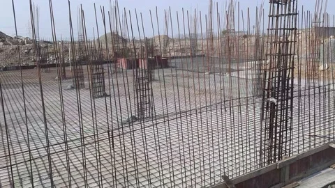 Iron frame reinforcement concrete slab. ... | Stock Video | Pond5