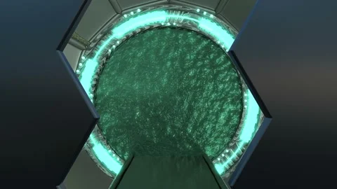 Iron hatch opens panoramic view to the s... | Stock Video | Pond5