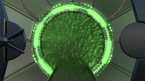 Iron hatch opens panoramic view to the s... | Stock Video | Pond5