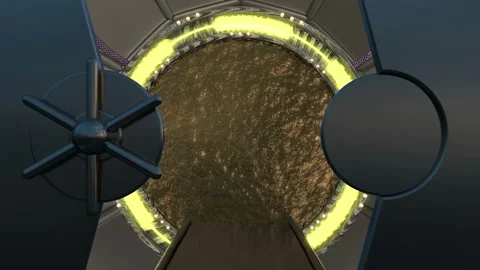 Iron hatch opens panoramic view to the s... | Stock Video | Pond5