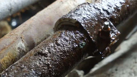 Iron rusty pipes leaking in basement rep... | Stock Video | Pond5