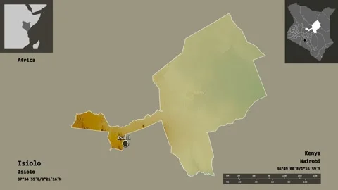 Isiolo location. Kenya. Relief map | Stock Video | Pond5