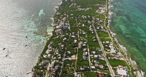 Isla Mujeres Mexico Aerial v1 birds eye ... | Stock Video | Pond5