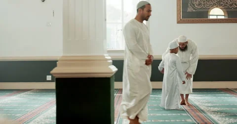 Islam, mosque and man walk child to Rama... | Stock Video | Pond5
