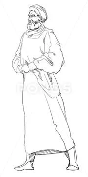 Islamic scholar character men religious leader standing hand drawing ...