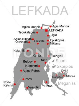 Island of Lefkada in Greece vector map silhouette illustration: Graphic ...